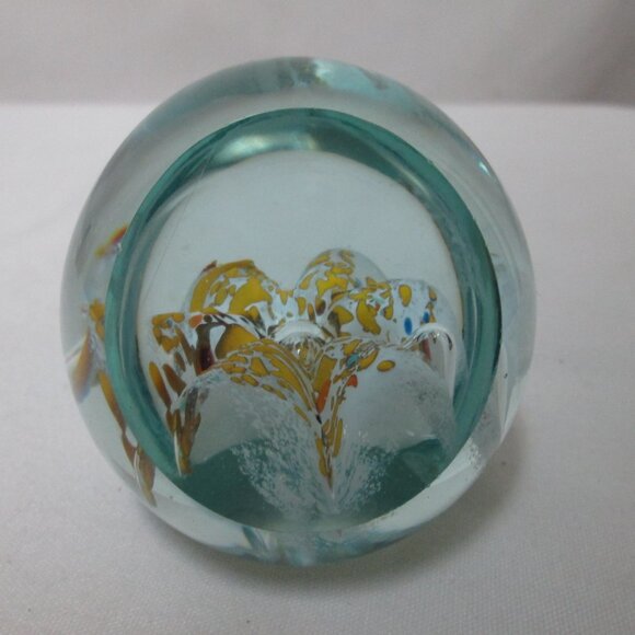 Accents | Mdula Signed Paperweight Art Glass 14 Oz Yellow White Floral ...